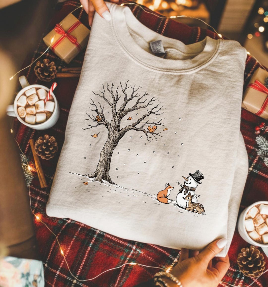 Woodland Winter Sweatshirt, Snowman Fox Deer Shirt, Cozy Forest ...
