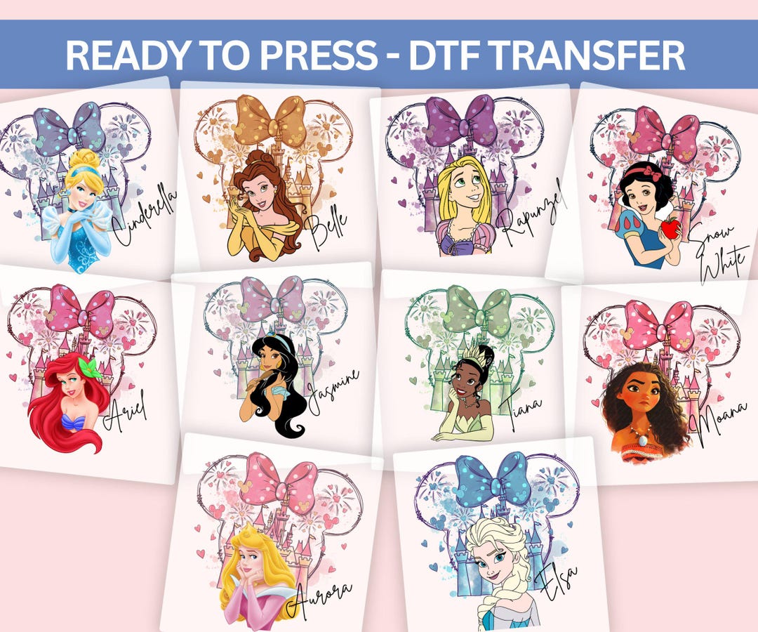 All Disney Princesses DTF Transfers, Matching Princesses Ready to Press ...