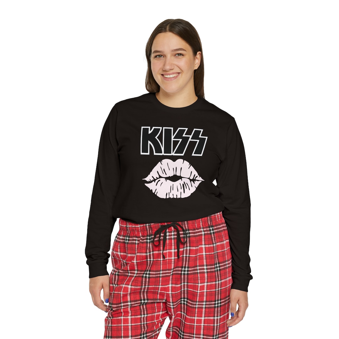 NEW Cute KISS Women's Pajama Set Soft and Stretchy Sleepwear for Music ...