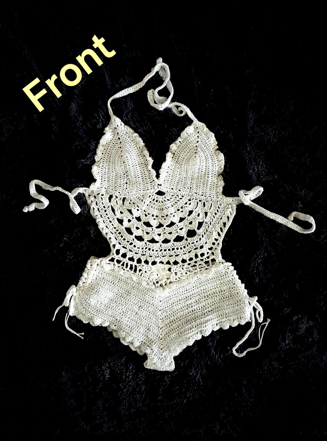 White Hand-crocheted One-piece Lace-up Swim/ Play Suit With Silver ...