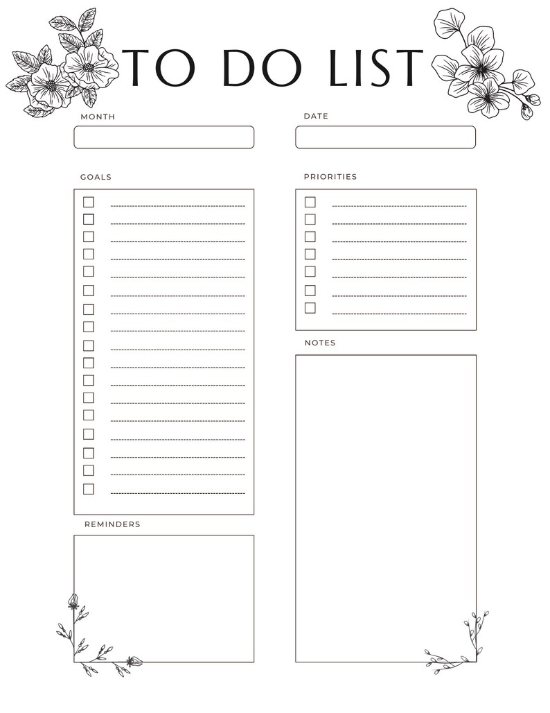 Minimalist Floral to Do List Planner Template Digital Print - Etsy