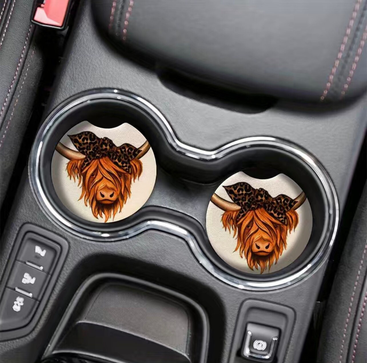 Highland Cow Car Coasters, 2 PC, Nonslip, Car Coasters, Cup Coasters ...
