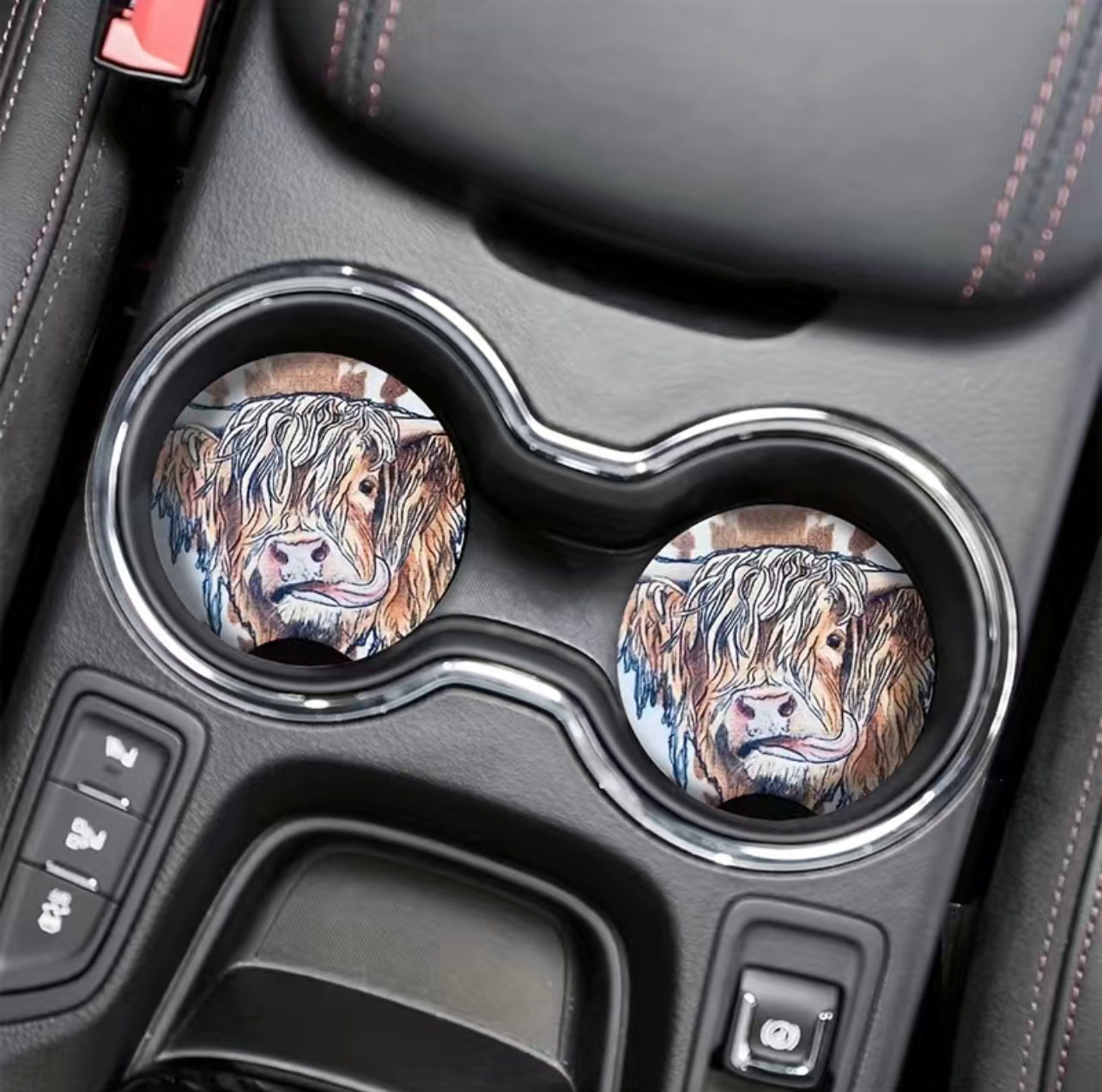 Highland Cow Car Coasters, 2 PC, Nonslip, Car Coasters, Cup Coasters ...