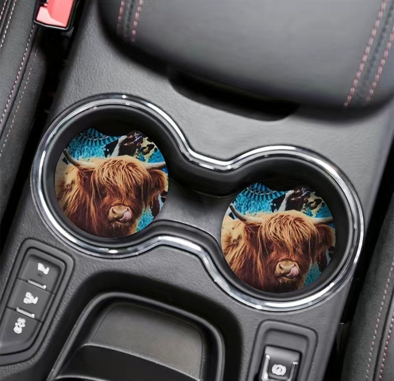 Highland Cow Car Coasters, 2 PC, Nonslip, Car Coasters, Cup Coasters ...