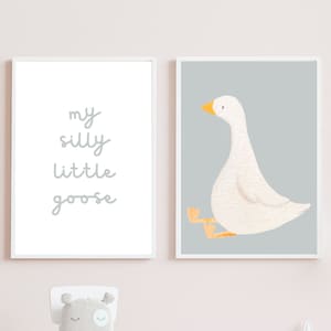 Silly Goose Wall Art, Goose Nursery Decor, Earth Tone Nursery Prints ...