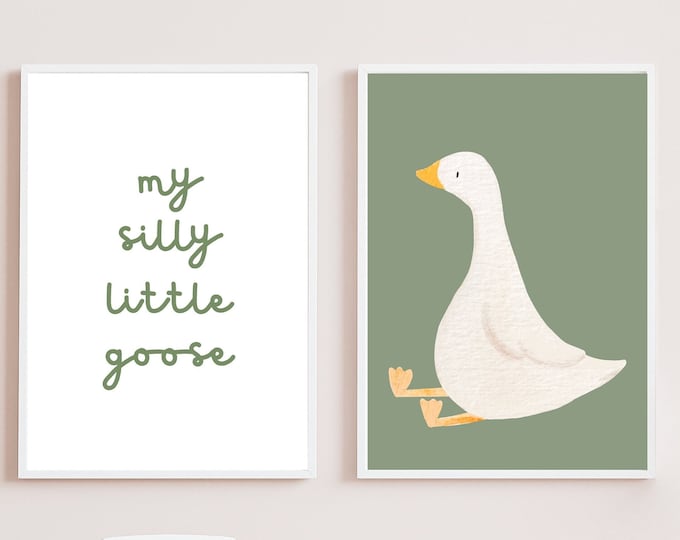 Silly Goose Wall Art, Goose Nursery Decor, Earth Tone Nursery Prints ...