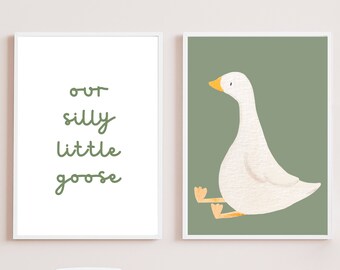 Silly Goose Wall Art, Goose Nursery Decor, Earth Tone Nursery Prints ...