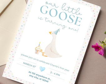 Silly Goose First Birthday Invitation, Custom Canva Template (digital ...