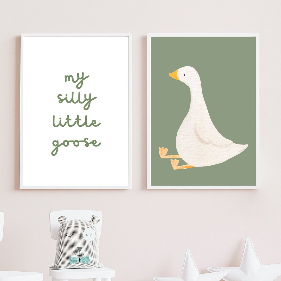 Silly Goose Wall Art, Goose Nursery Decor, Earth Tone Nursery Prints ...