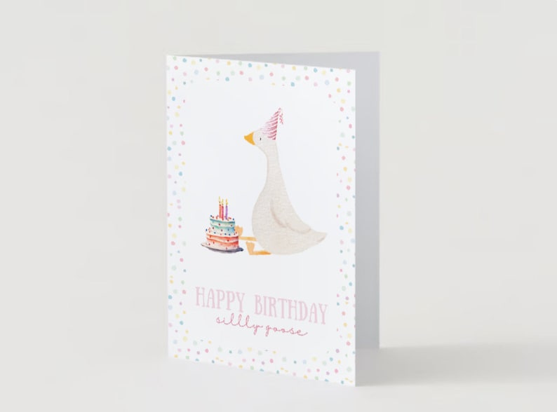 Silly Goose Birthday Card Pink, Silly Goose Birthday Watercolor Goose ...