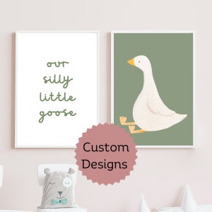 Silly Goose Wall Art, Goose Nursery Decor, Earth Tone Nursery Prints ...