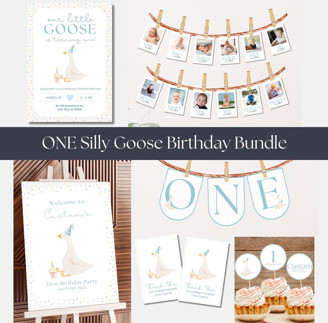 One Silly Goose Birthday Bundle, Customizable Goose First Birthday ...