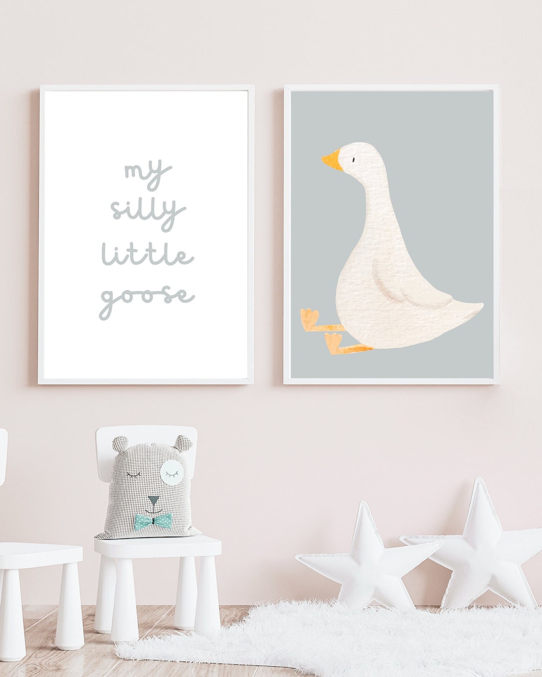Silly Goose Wall Art, Goose Nursery Decor, Earth Tone Nursery Prints ...