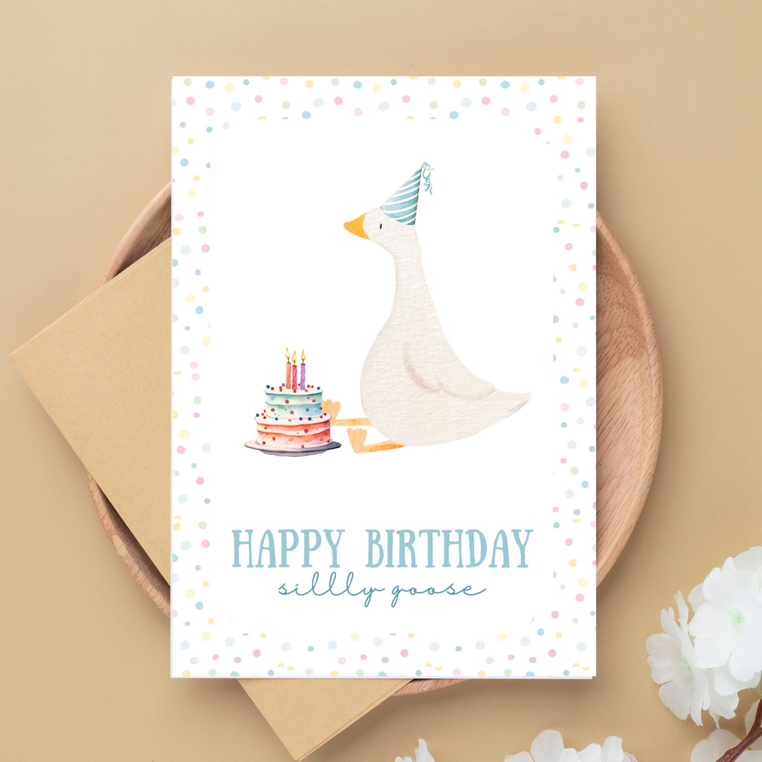 Silly Goose Birthday Card Blue, Silly Goose Birthday Watercolor Goose ...