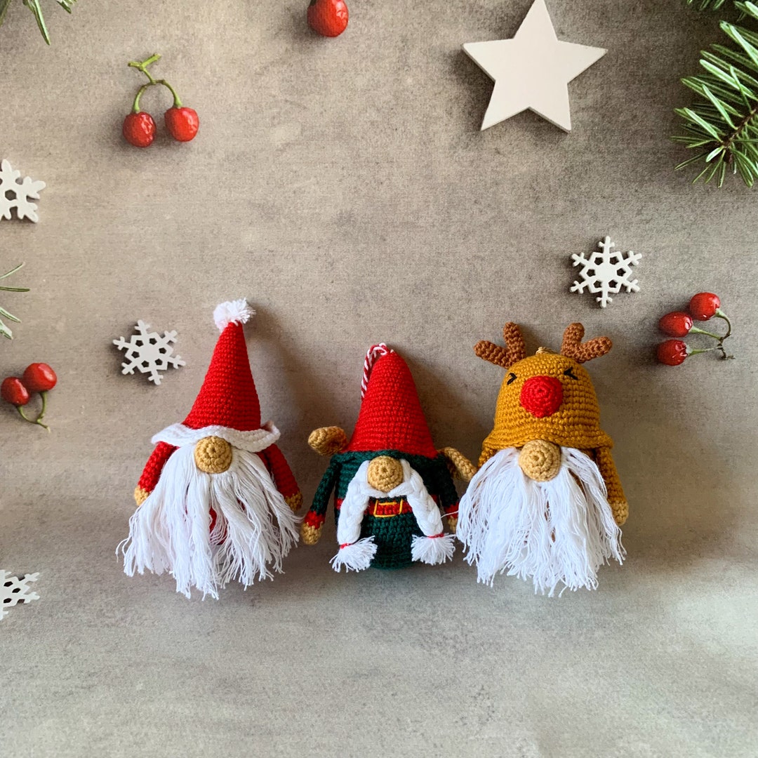 Mini Gnomes & Gonks, Handmade Christmas Decorations, Crochet Xmas ...