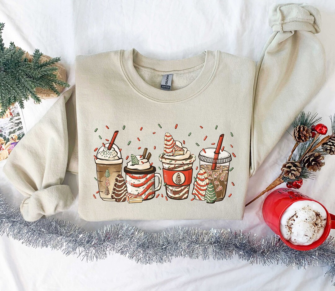 Christmas Tree Cake Coffee, Christmas Coffee Lover Sweatshirt, Women ...