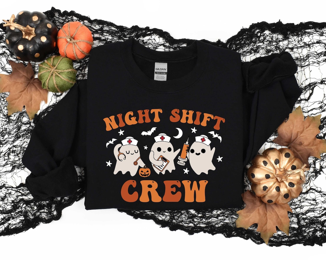 Night Shift Crew, Halloween Nurse Sweatshirt, Retro Spooky Nurse Tshirt ...