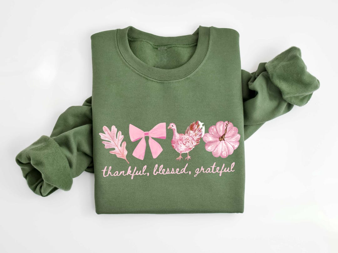 Thankful Grateful Blessed Pink Coquette Sweater, Thanksgiving Shirt ...