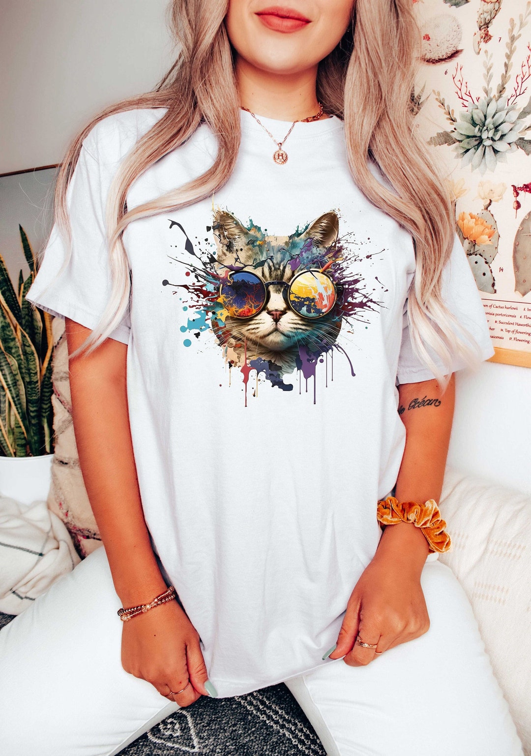 Colorful Cat Shirt, Cool Cat Shirt, Cat Mom Shirt, Cute Cat Shirt, Cat ...