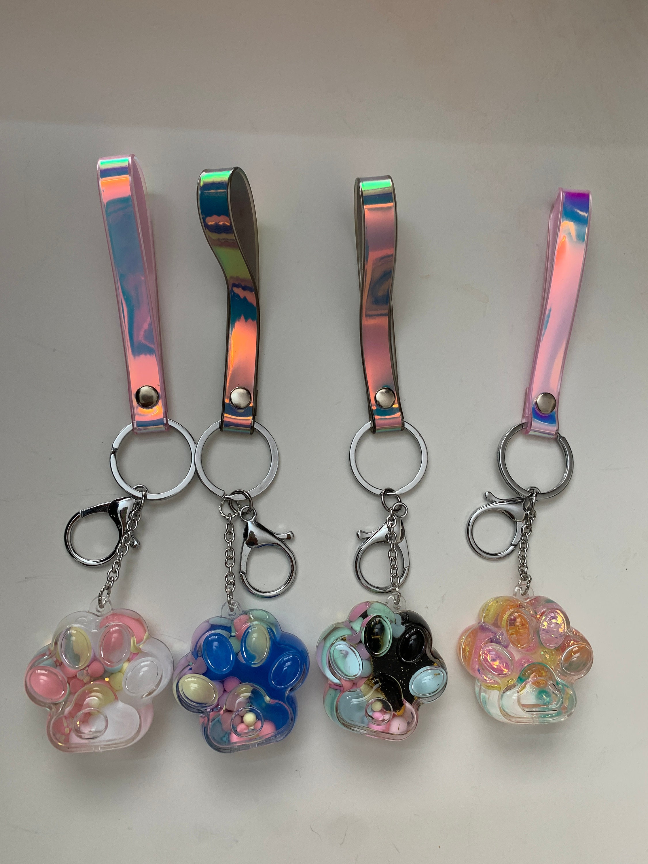 NEW Cute Metallic Key Fob Key Chain/ring Moving Confetti Party Paw More ...