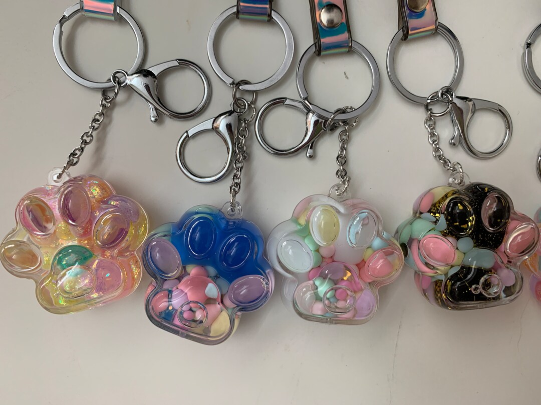 NEW Cute Metallic Key Fob Key Chain/ring Moving Confetti Party Paw More ...