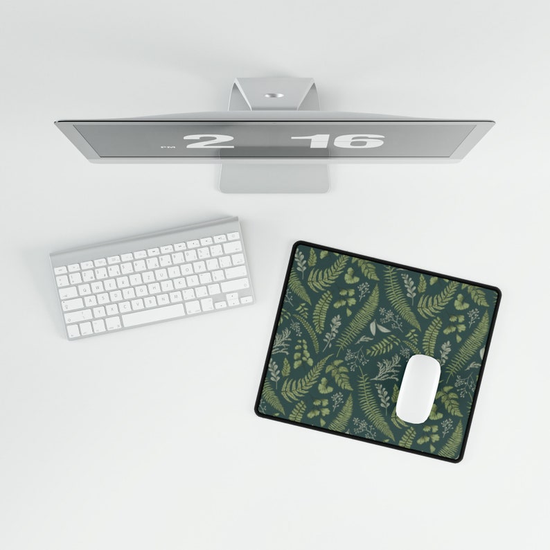 Personalized Mouse Pad, Forest Green Fern Cottagecore Desk Mat, Small ...
