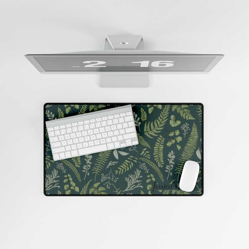 Personalized Mouse Pad, Forest Green Fern Cottagecore Desk Mat, Small ...