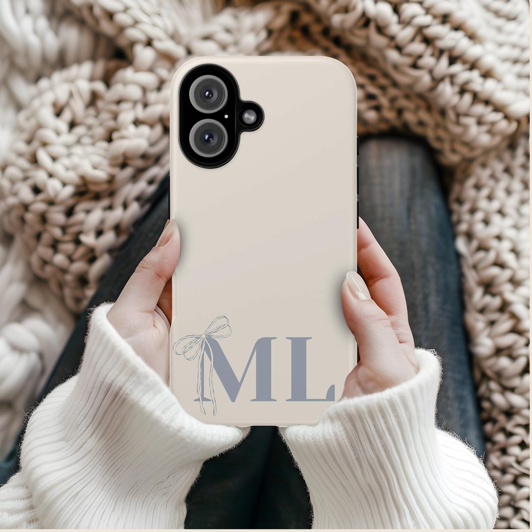 Custom Coquette Initials Cream Tough Phone Case Monogrammed Blue ...