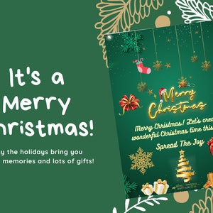 Merry Christmas Greeting Card Green PDF - Etsy