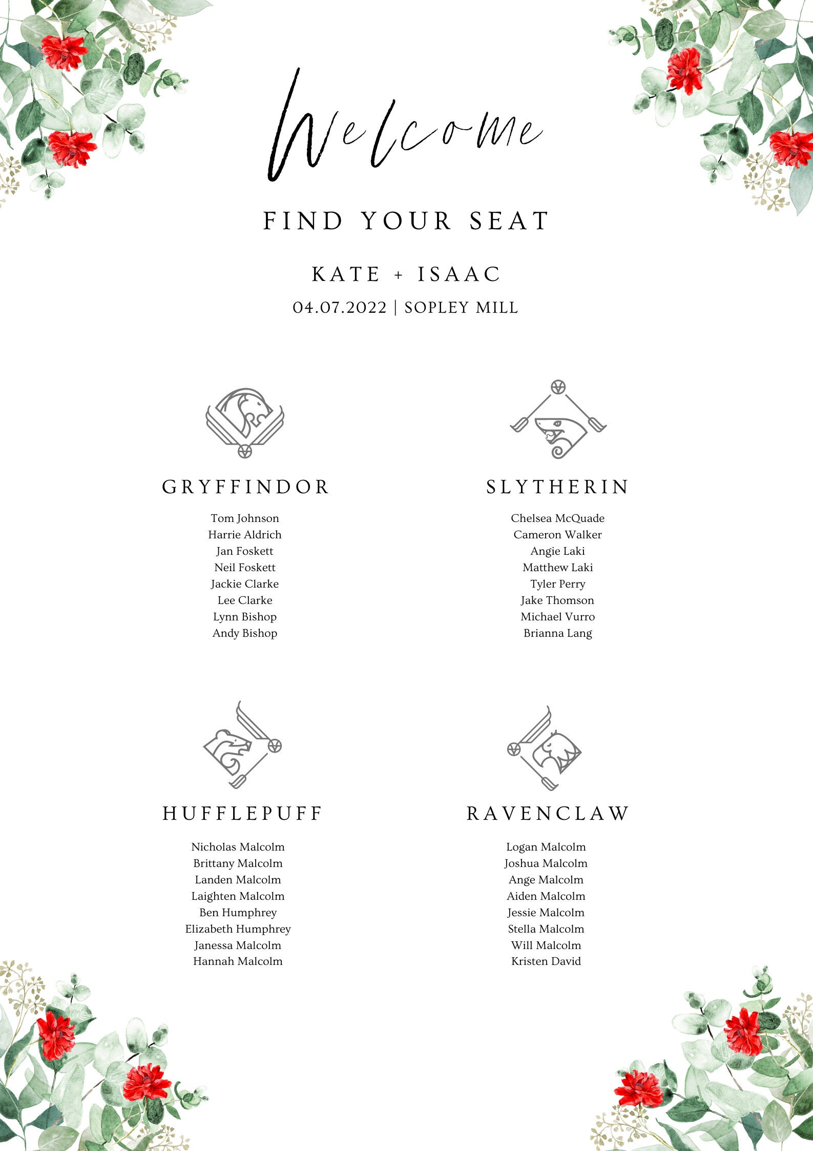 Custom Wedding Seating Chart Sign: Greenery & Floral (digital Download ...