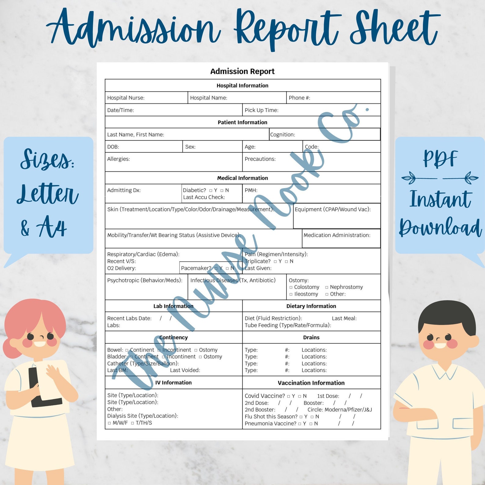 Admission Report Sheet Nursing Admission Report Sheet Admission Report Template - Etsy