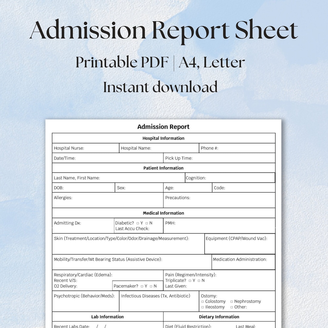Admission Report Sheet Nursing Admission Report Sheet Admission Report ...