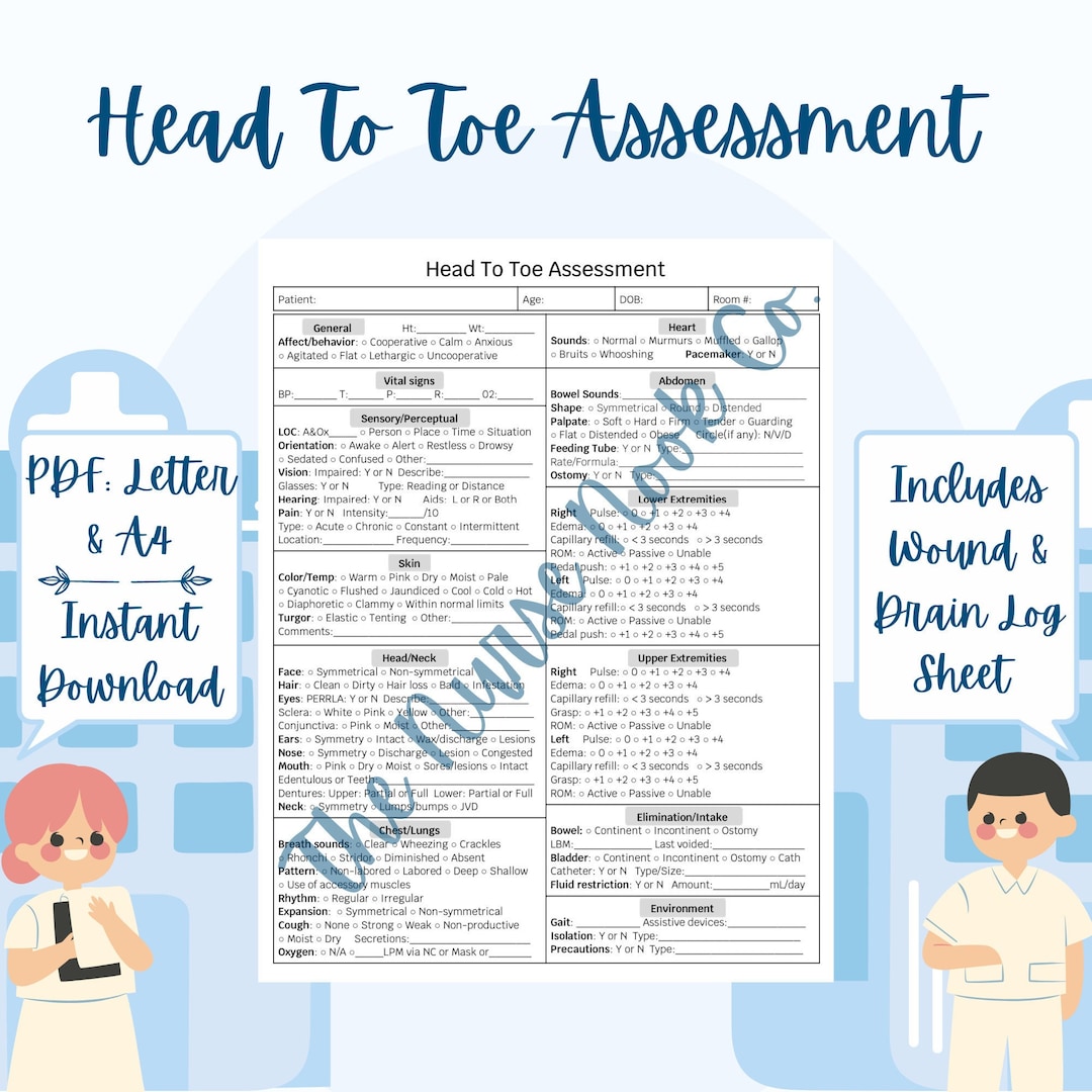 Head to Toe Assessment Nursing Template Patient Assessment Sheet Nurse ...