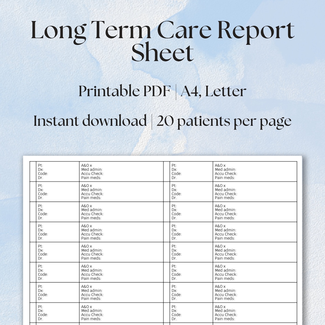 Long Term Care Report Sheet Nurse Report Sheet LTC Report Sheet Skilled ...
