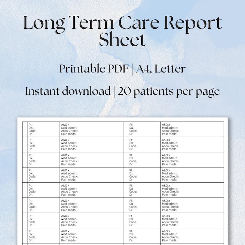 Long Term Care Report Sheet Nurse Report Sheet LTC Report Sheet Skilled Nursing Facility Report ...
