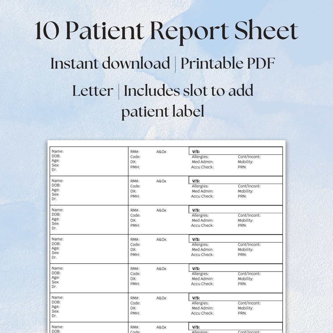 Nurse Report Sheet Student Nurse Report Sheet 10 Patient Report Sheet ...
