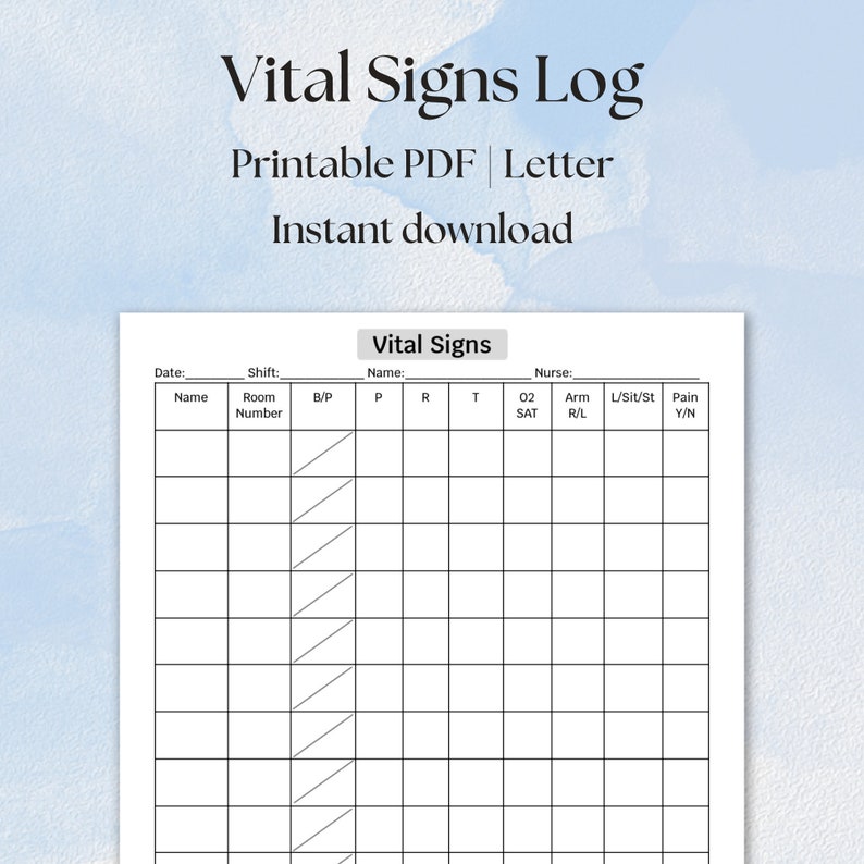 Vital Signs Log Vital Signs Sheet Vital Signs Tracker Vital Signs ...