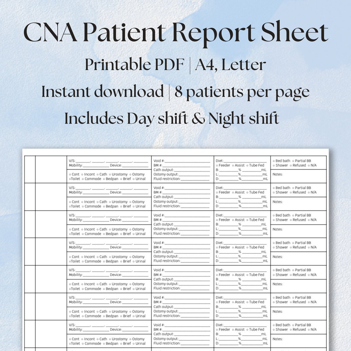CNA Report Sheet Nursing Assistant Report Sheet UAP 8 Patient Report ...