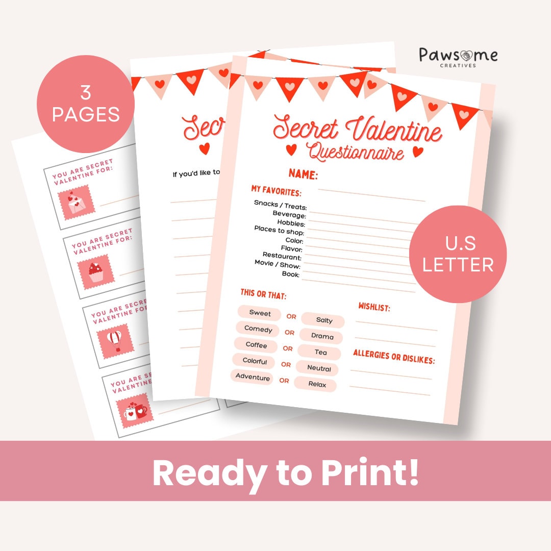 Secret Valentine Survey Questionnaire, Classroom Valentine's Gift ...