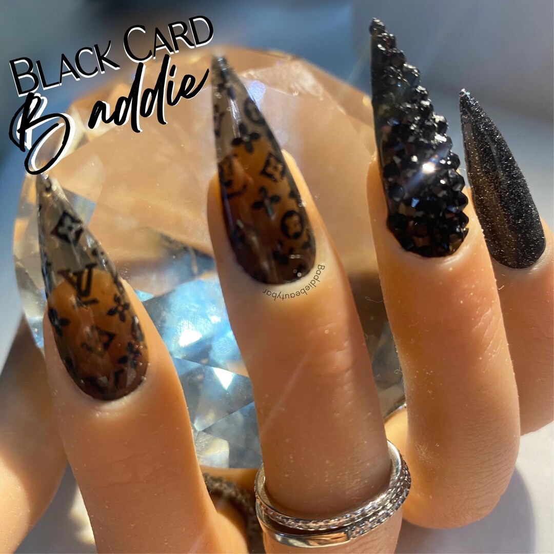 Black Rhinestone Nails | Luxury Custom Nails | Press-on Nails ...