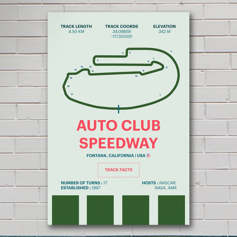 Auto Club Speedway Track Poster- Formula 1 Poster- Formula 1 Print- F1 ...