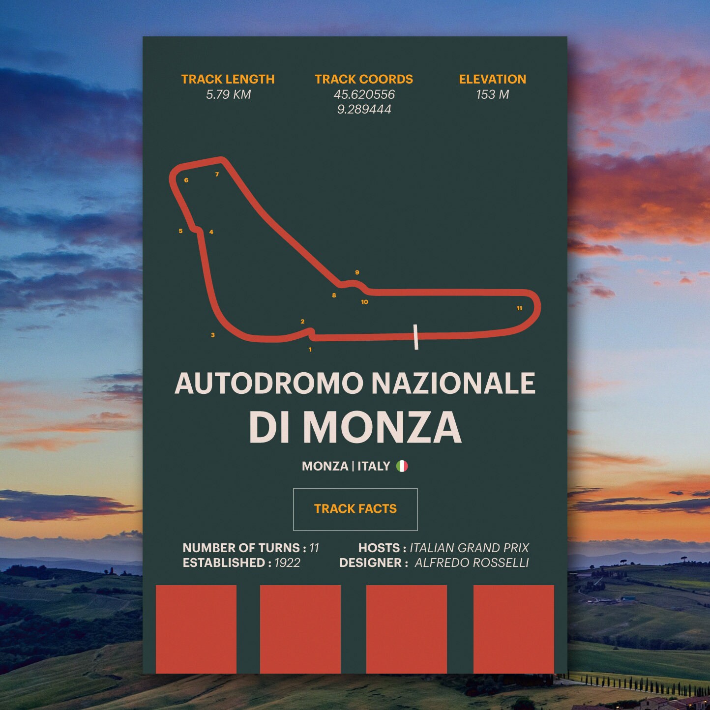Monza Track Poster- Formula 1 Poster- Formula 1 Print- F1 Track Print ...