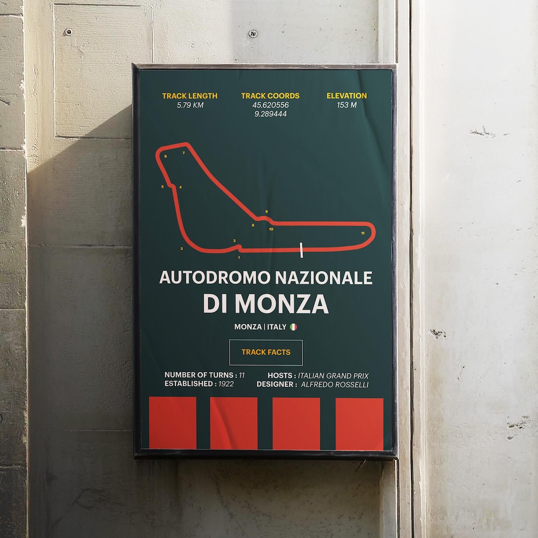 Monza Track Poster- Formula 1 Poster- Formula 1 Print- F1 Track Print ...