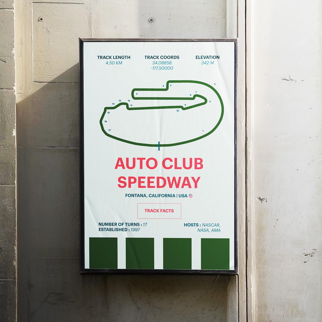 Auto Club Speedway Track Poster- Formula 1 Poster- Formula 1 Print- F1 ...