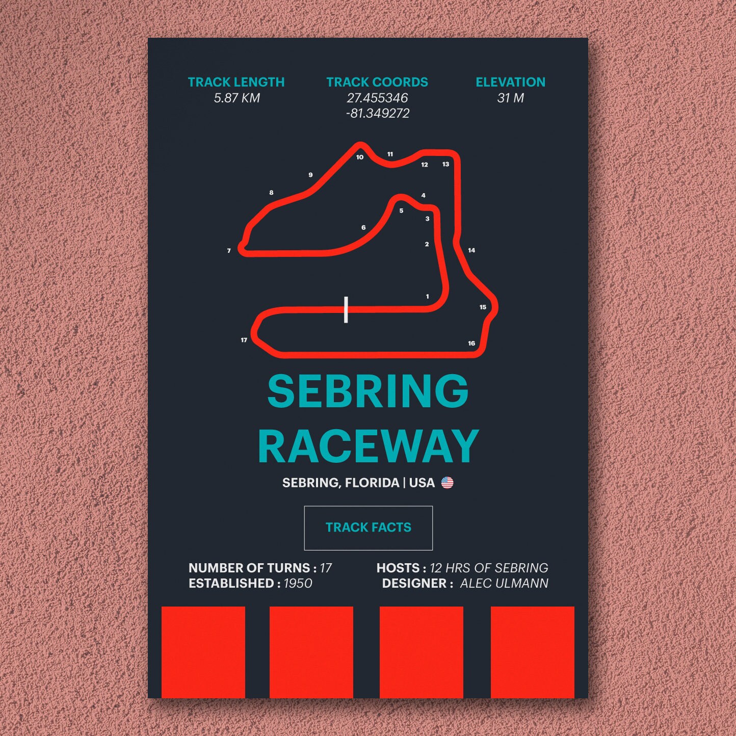 Sebring Raceway Track Poster Formula 1 Poster Formula 1 Print F1 Track ...