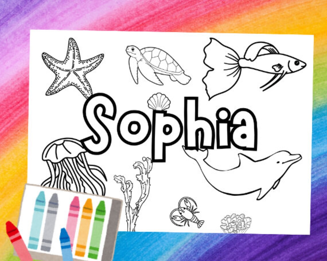 Custom Sea Animal Themed Name Coloring Sheet, Personalized Name ...
