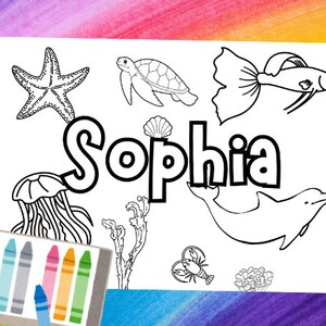 Custom Sea Animal Themed Name Coloring Sheet, Personalized Name ...