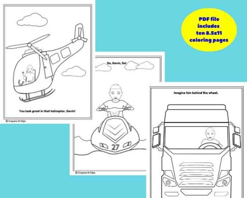 Customized Kids on the Go Coloring Book, Personalized Transportation ...