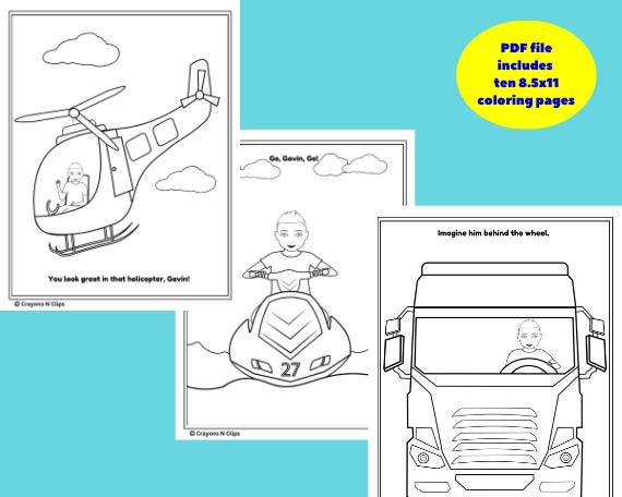Customized Kids on the Go Coloring Book, Personalized Transportation ...