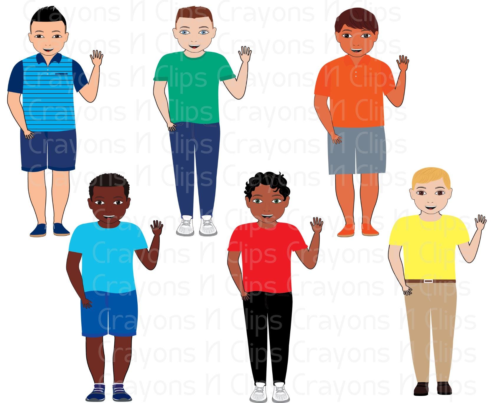 Diverse Kids Clipart, Smiling and Waving Clipart, Happy Multicultural ...